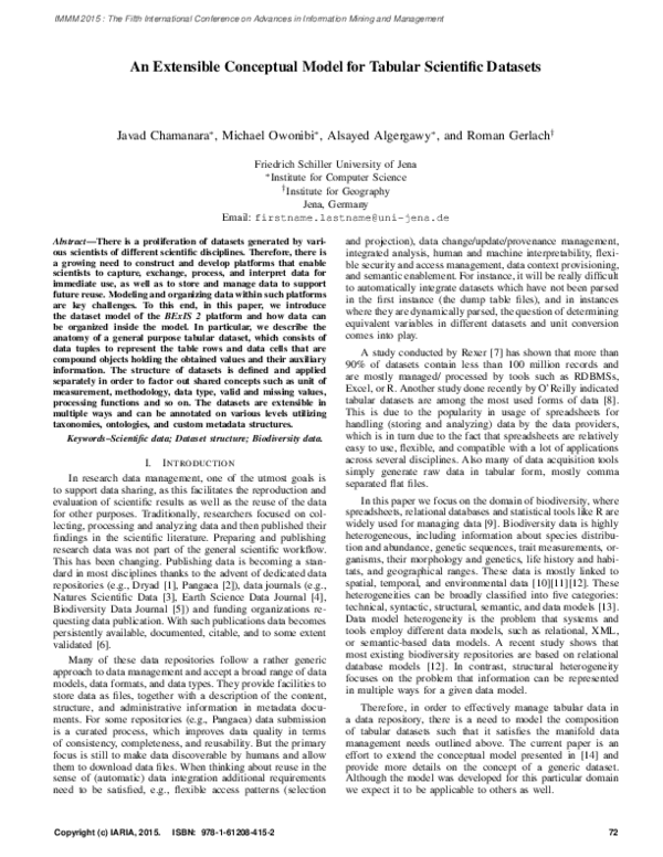 (PDF) An Extensible Conceptual Model for Tabular Scientific Datasets