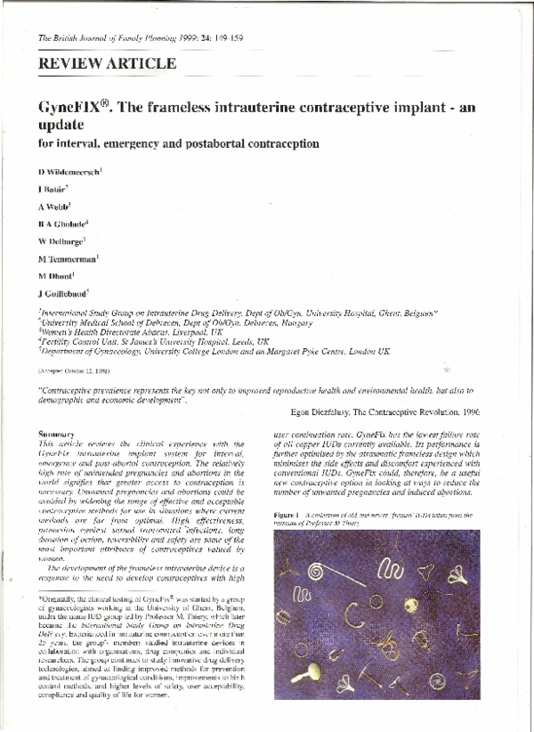(PDF) GyneFIX. The frameless intrauterine contraceptive implant--an ...