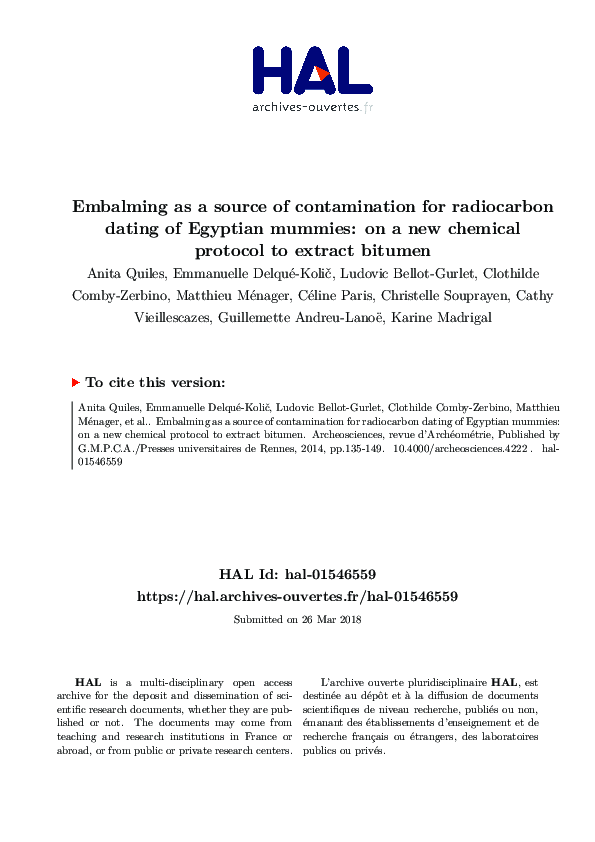 (PDF) Embalming as a Source of Contamination for Radiocarbon dating of ...