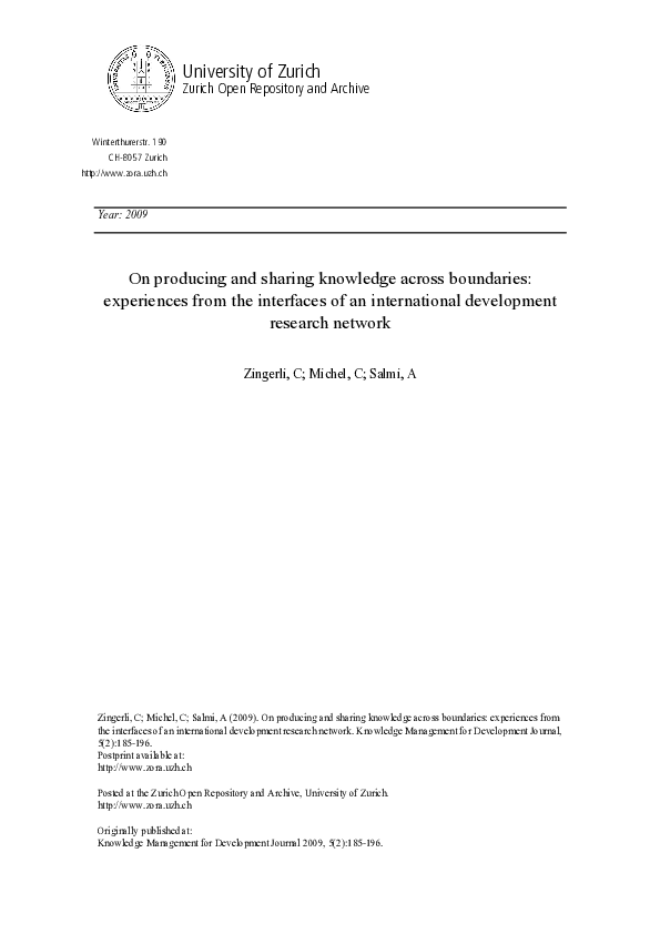 (PDF) On producing and sharing knowledge across boundaries: experiences from the interfaces of ...