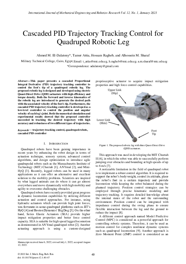 (PDF) Cascaded PID Trajectory Tracking Control for Quadruped Robotic Leg