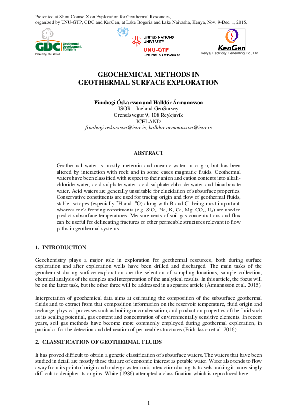(PDF) Geochemical methods in geothermal surface exploration