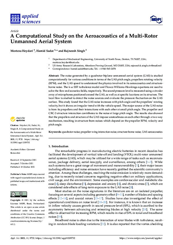 (PDF) A Computational Study on the Aeroacoustics of a Multi-Rotor Unmanned Aerial System