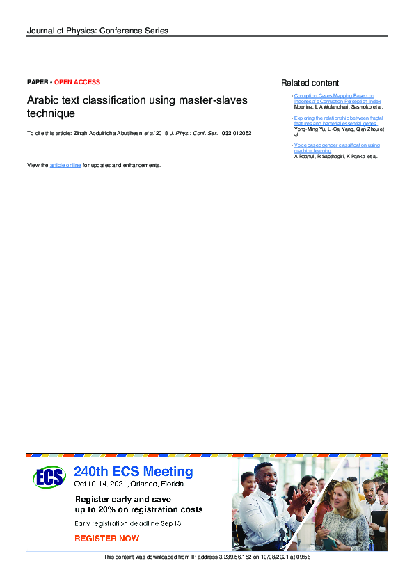 (PDF) Arabic text classification using master-slaves technique