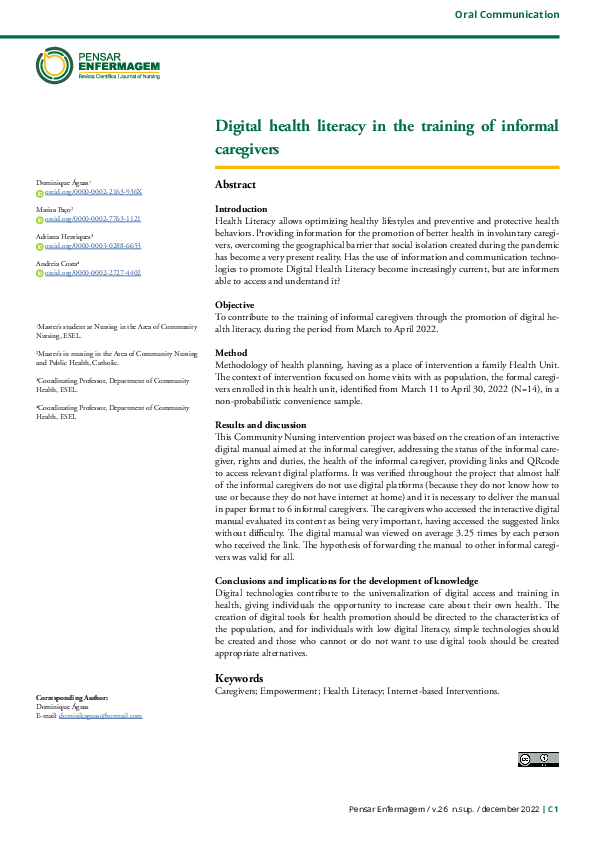 (PDF) Digital health literacy in the training of informal caregivers