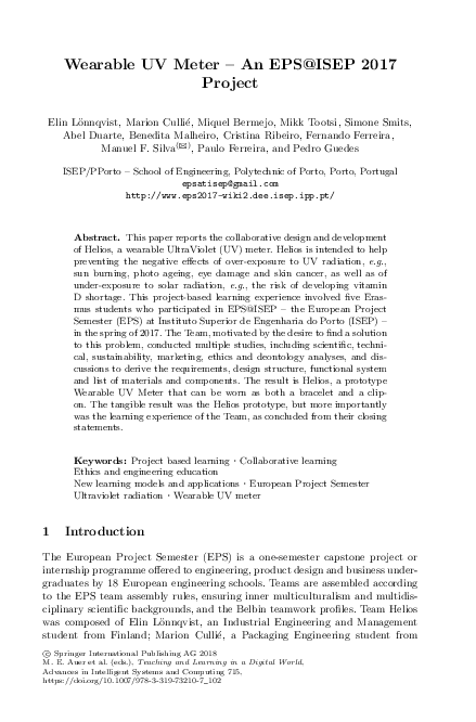 (PDF) Wearable UV Meter – An EPS@ISEP 2017 Project