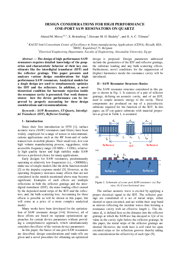 (PDF) Design Considerations for High Performance One-Port Saw Resonators on Quartz