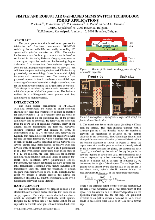 (PDF) Simple and Robust Air Gap-Based MEMS Switch Technology for RF-Applications