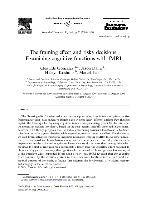(PDF) The framing effect and risky decisions: Examining cognitive ...