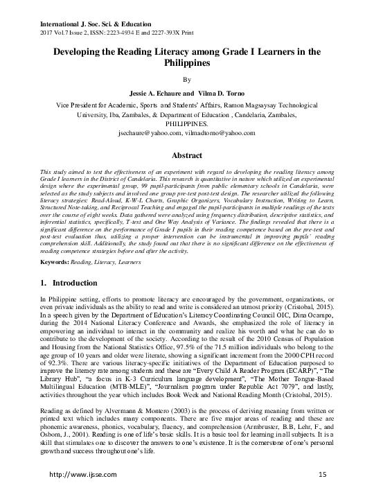 (PDF) Developing the Reading Literacy among Grade I Learners in the ...