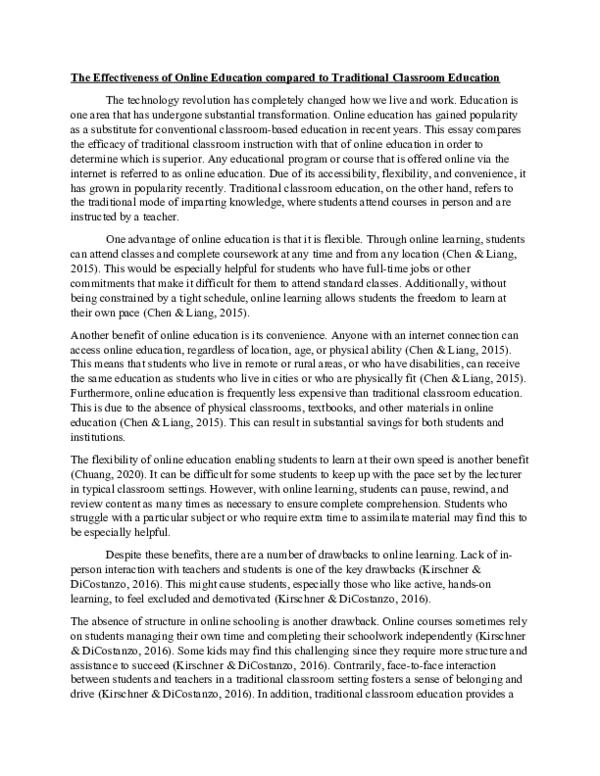 (DOC) The Effectiveness of Online Education compared to Traditional ...