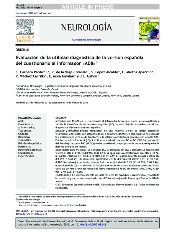 (PDF) Assessing the diagnostic accuracy (DA) of the Spanish version of ...