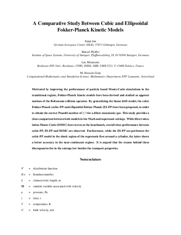 (PDF) Comparative Study Between Cubic and Ellipsoidal Fokker–Planck ... (PDF) Comparative Study Between Cubic and Ellipsoidal Fokker–Planck ...