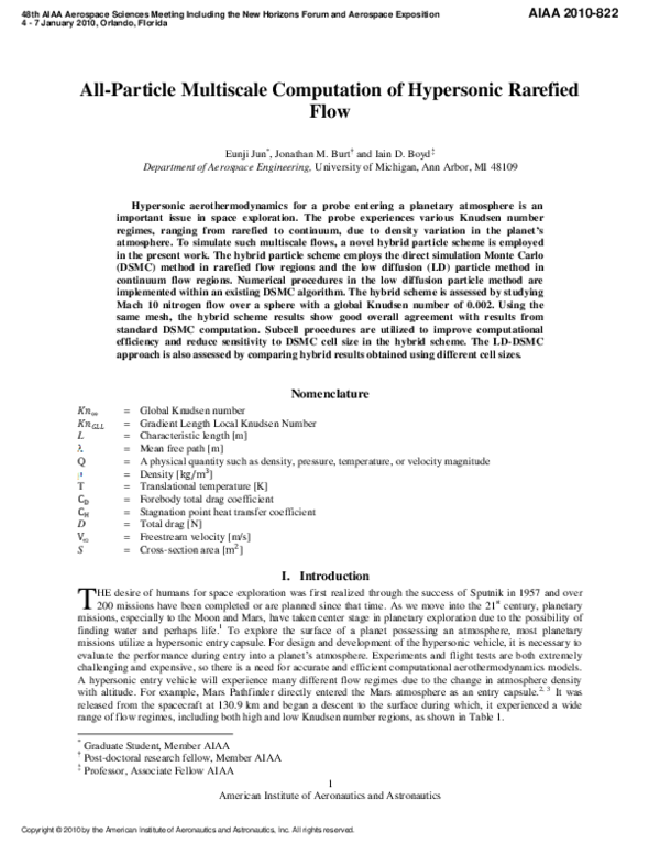 (PDF) All-Particle Multiscale Computation of Hypersonic Rarefied Flow for Mars Entry
