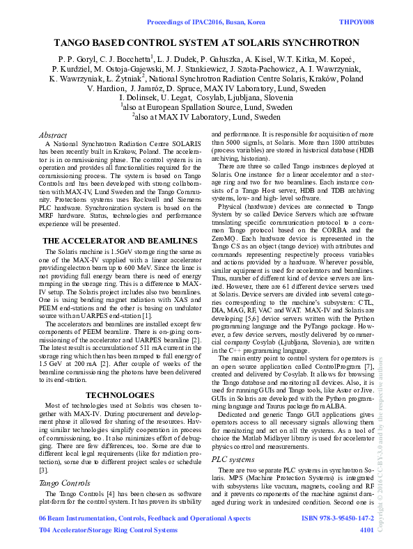 (PDF) Tango Based Control System at SOLARIS Synchrotron | Adriana ...
