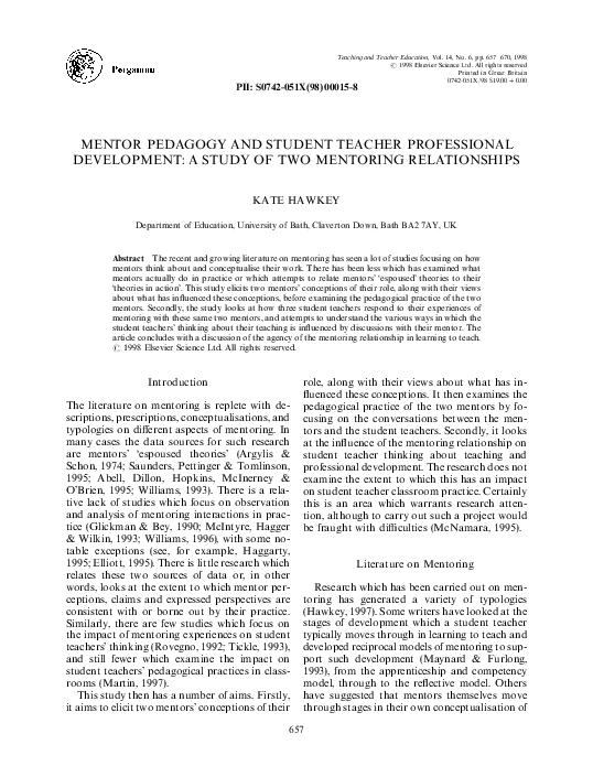 (PDF) Mentor pedagogy and student teacher professional development