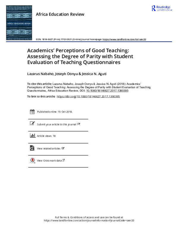 (PDF) Academics’ Perceptions of Good Teaching: Assessing the Degree of ...