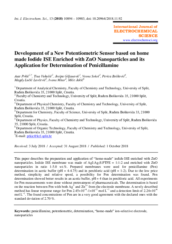 Pdf Development Of A New Potentiometric Sensor Based On Home Made Iodide Ise Enriched With Zno