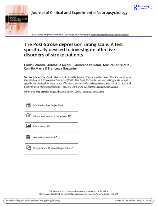 (PDF) The Post-Stroke depression rating scale: A test specifically ...