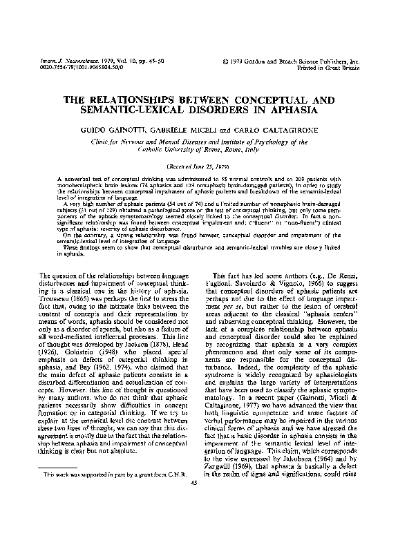 (PDF) The Relationships Between Conceptual and Semantic-Lexical Disorders in Aphasia