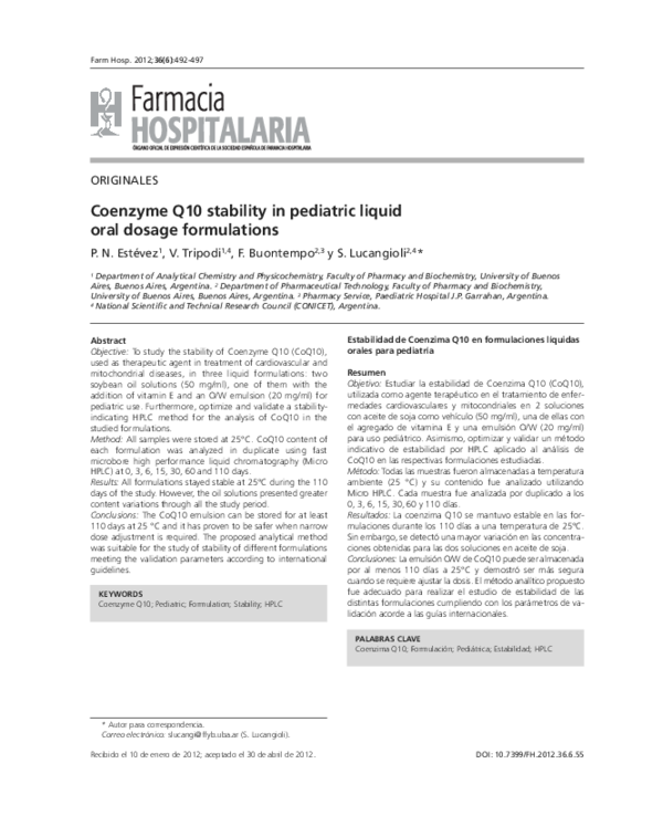 (PDF) Coenzyme Q10 stability in pediatric liquid oral dosage formulations