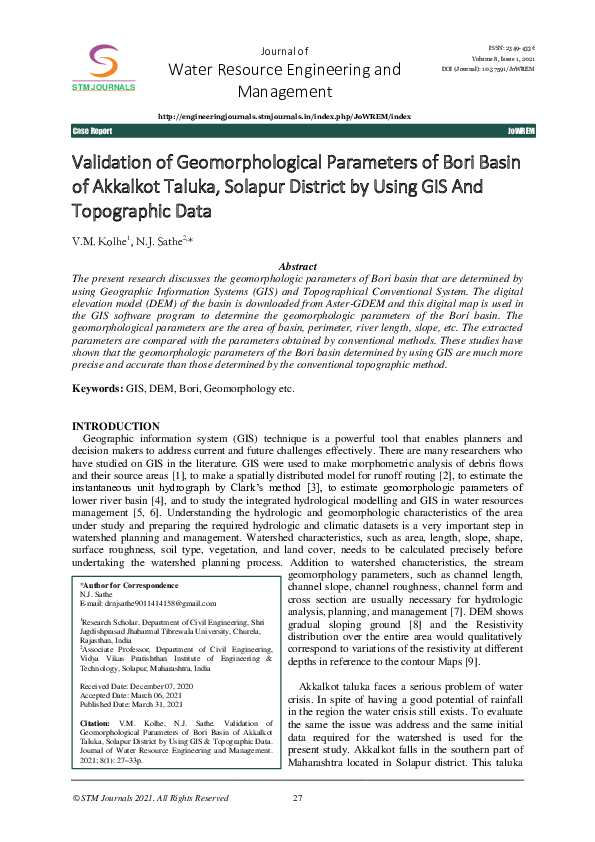 (PDF) Validation of Geomorphological Parameters of Bori Basin of ...