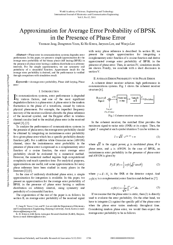 (PDF) Approximation For Average Error Probability Of Bpsk In The ...