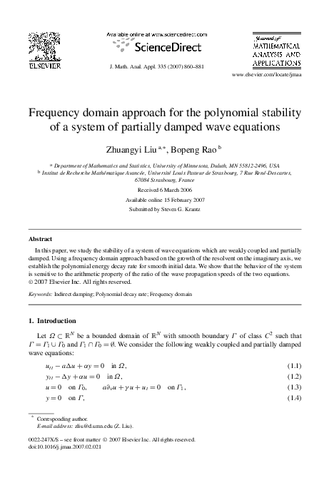 (PDF) Frequency domain approach for the polynomial stability of a system of partially damped ...