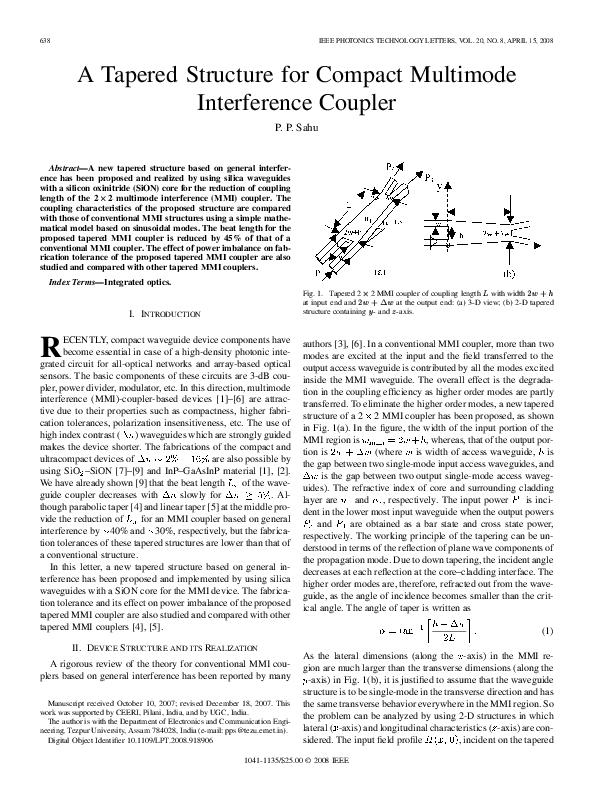 (PDF) A Tapered Structure for Compact Multimode Interference Coupler