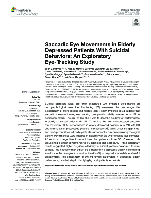 (PDF) Saccadic Eye Movements in Elderly Depressed Patients With ...