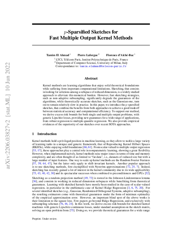 (PDF) $p$-Sparsified Sketches for Fast Multiple Output Kernel Methods