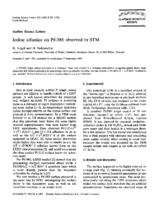 (PDF) Iodine adlattice on Pt(100) observed by STM