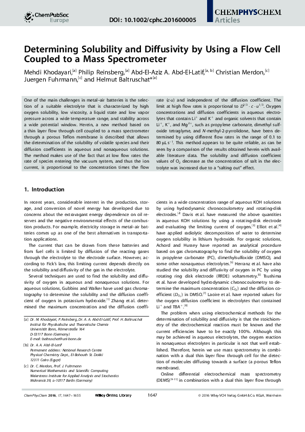 (PDF) Determining Solubility and Diffusivity by Using a Flow Cell ...