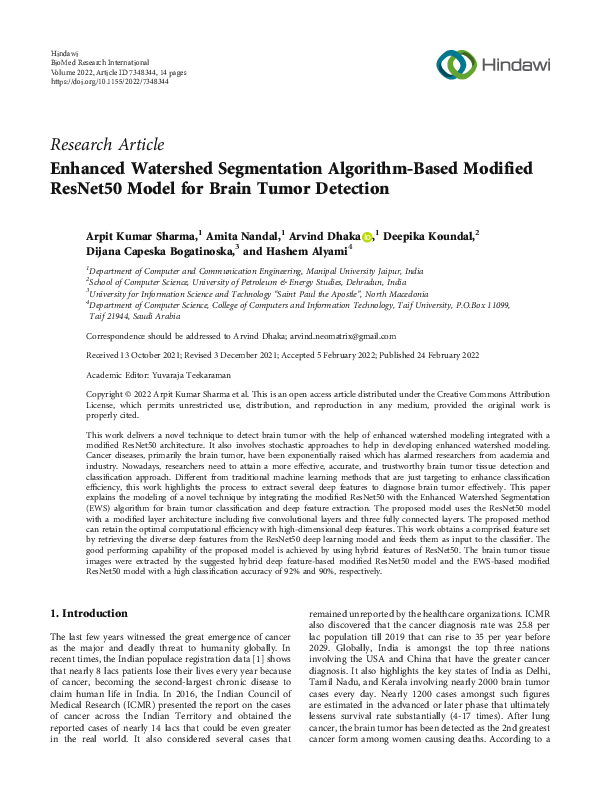 (PDF) Enhanced Watershed Segmentation Algorithm-Based Modified ResNet50 Model for Brain Tumor ...