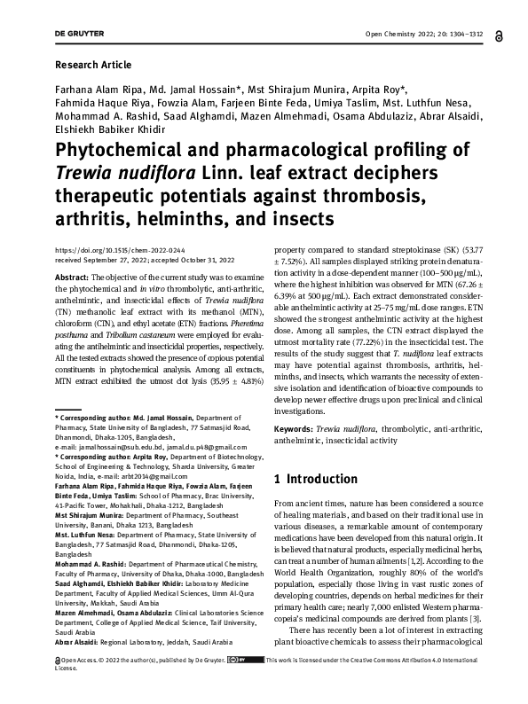 (PDF) Phytochemical and pharmacological profiling of Trewia nudiflora ...
