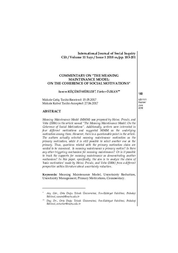 (PDF) Commentary on “The Meaning Maintenance Model: On the Coherence of ...