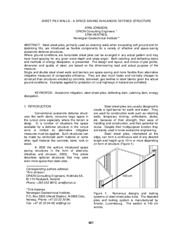 (PDF) Sheet Pile Walls – a Space-Saving Avalanche Defence Structure