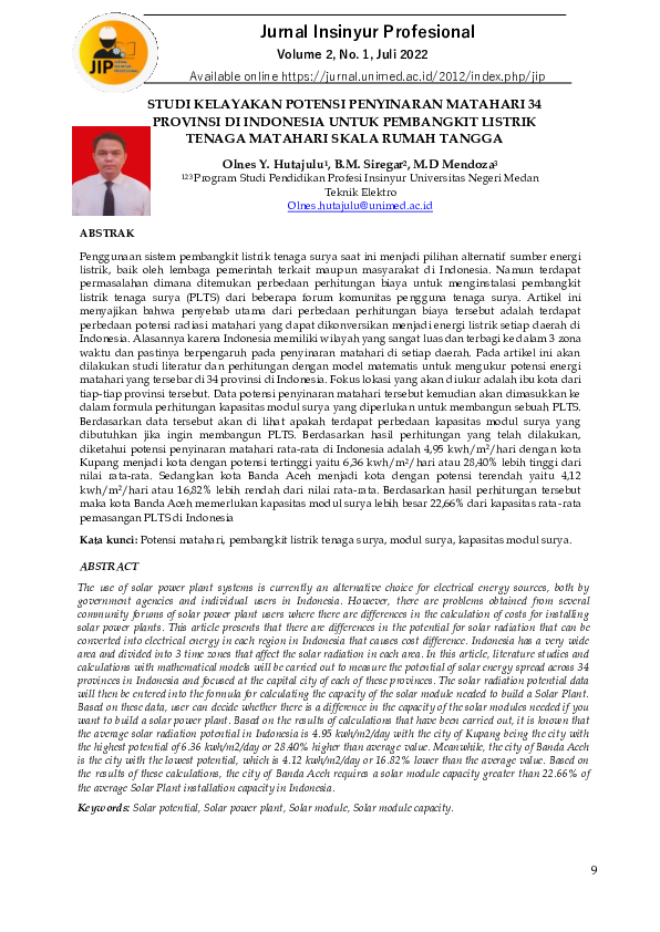 (PDF) Studi Kelayakan Potensi Penyinaran Matahari 34 Provinsi Di ...
