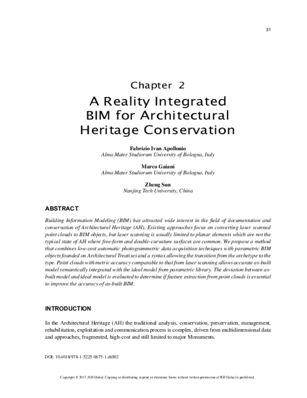 (PDF) A Reality Integrated BIM for Architectural Heritage Conservation (PDF) A Reality Integrated BIM for Architectural Heritage Conservation