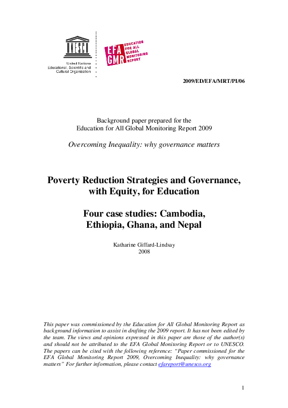 (PDF) Poverty Reduction Strategies and Governance, with Equity, for Education Four case studies ...