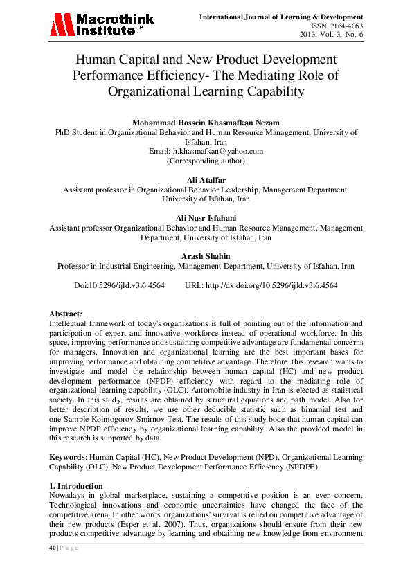 (PDF) Human Capital and New Product Development Performance Efficiency- The Mediating Role of ...
