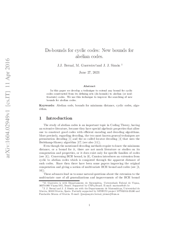 (PDF) Ds-bounds for cyclic codes: new bounds for abelian codes