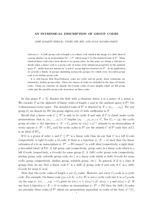 (PDF) An intrinsical description of group codes