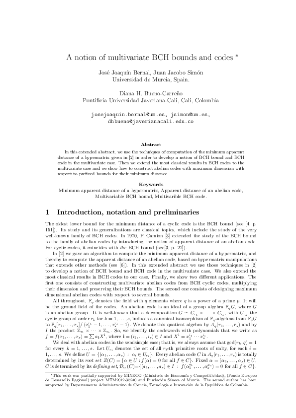 (PDF) A notion of multivariate BCH bounds and codes