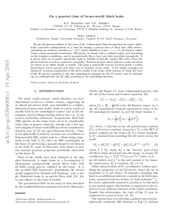 (PDF) General class of brane-world black holes
