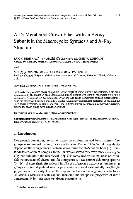 (PDF) A 13-membered crown ether with an azoxy subunit in the macrocycle ...