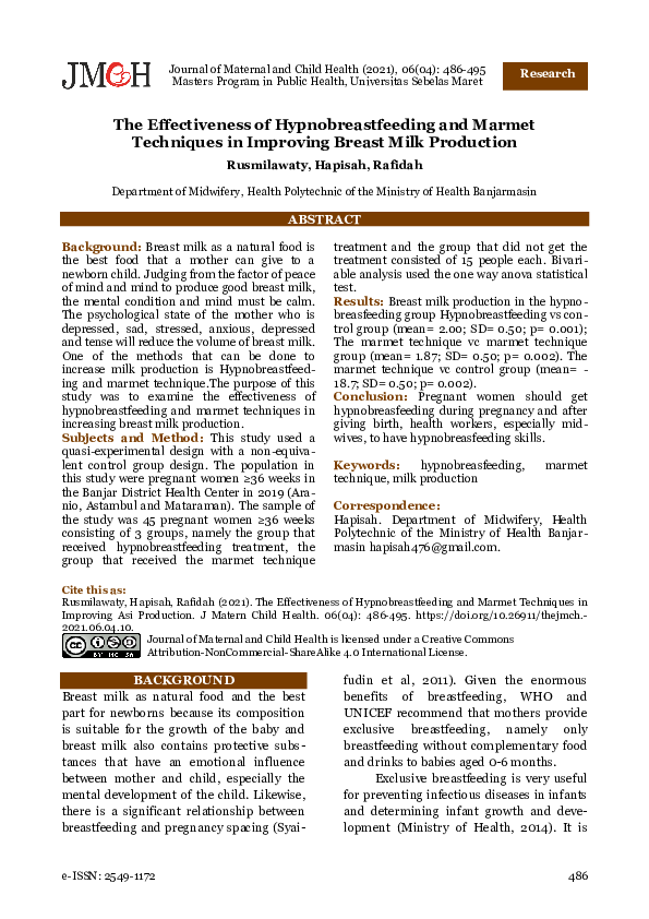 (PDF) The Effectiveness of Hypnobreastfeeding and Marmet Techniques in ...