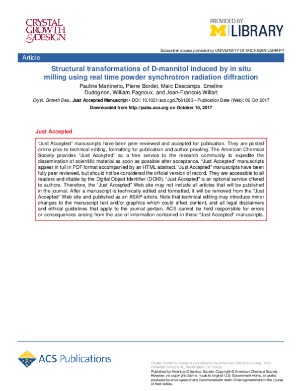 (PDF) Structural Transformations of d-Mannitol Induced by in Situ Milling Using Real Time Powder ...