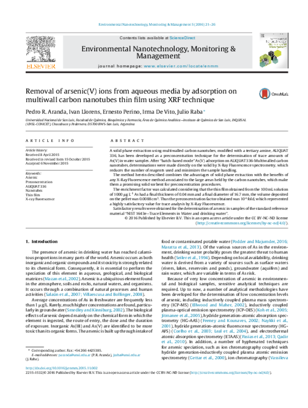 (PDF) Removal of arsenic(V) ions from aqueous media by adsorption on ...
