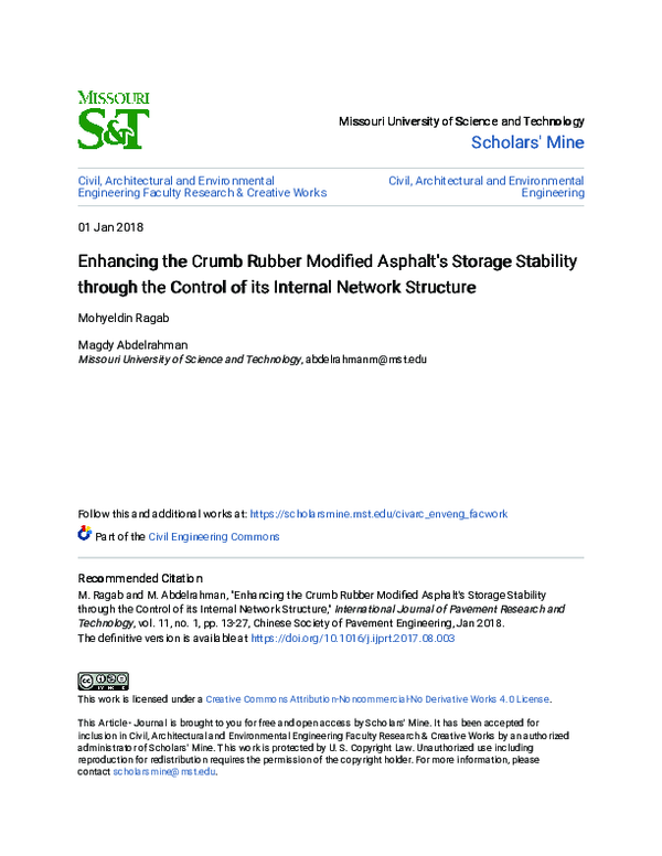 (PDF) Enhancing the Crumb Rubber Modified Asphalt\u27s Storage ...